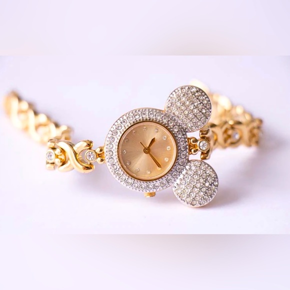 Disney | Accessories | Mickey Ears Disney Timeworks Diamond Style Watch Gold Plated Collectables ...